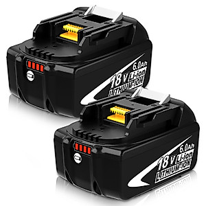 2Packs BL1860B 18 Volt 6.0Ah Replacement Battery Compatible with 18V Lithium ion Battery BL1860 BL1850B BL1850 BL1840 BL1830 BL1820 BL1815B LXT400 with LED Indicator Cordless Power Tools (White)