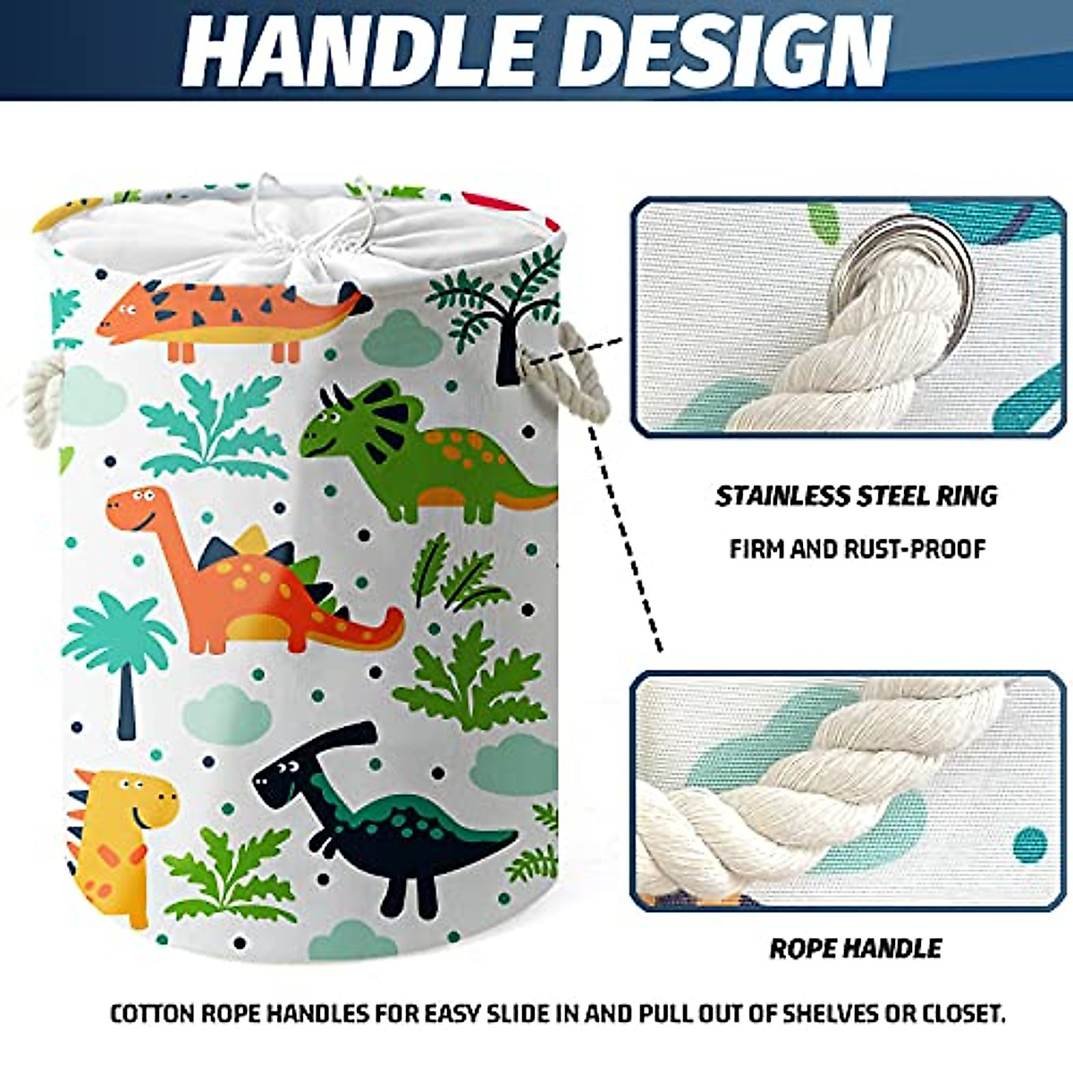 Laundry Hamper Collapsible Laundry Baskets with Easy Carry Handles and Drawstring Waterproof Clothes Hamper Storage Basket for Toys Clothes Organizer - 14.1x16.5(H) inches