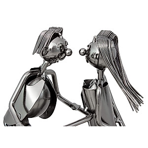 BRUBAKER Wine Bottle Holder 'Couple on Bike' - Table Top Metal Sculpture - with Greeting Card