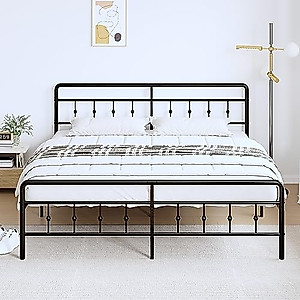 DiaOutro 16 Inch King Bed Frame with Headboard and Footboard, Classic Metal Platform No Box Spring Needed Heavy Duty Victorian Style Iron-Art Mattress Foundation/Under Bed Storage/Noise Free