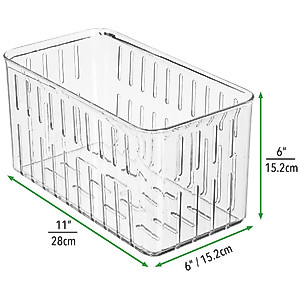 mDesign Plastic Kitchen Refrigerator Produce Storage Organizer Bin with Open Vents for Air Circulation - Food Container for Fruit, Vegetables, Lettuce, Cheese, Fresh Herbs, Snacks - Set of 2 - Clear