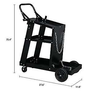 3 Tiers Rolling Welding Cart with Wheels,Rolling Welder Plasma Cutter,Heavy Duty Welding Carts with Wheels and Tank Storage for TIG MIG ARC, Black