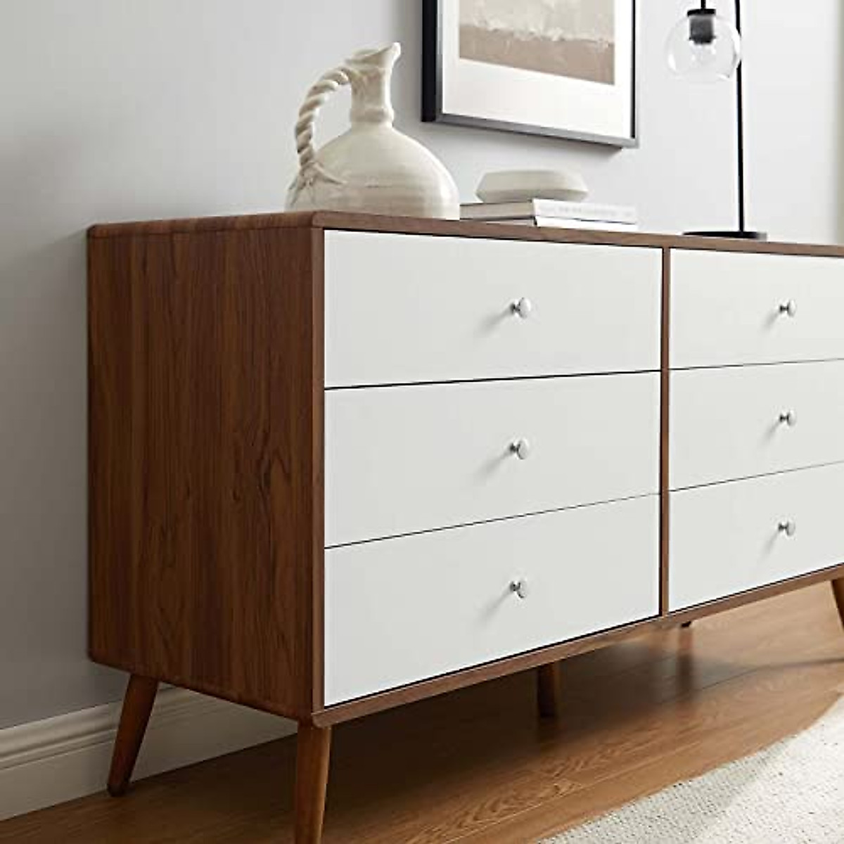 Modway Transmit Mid-Century Modern 60" Wood Dresser in Walnut White