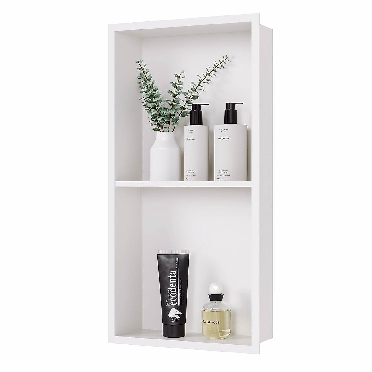 Qeke Stainless Steel Shower Niche 24" X 12", No Tile Needed Wall Niche Double Shelves, Recessed Niche Shower for Bathroom Storage, Matte White