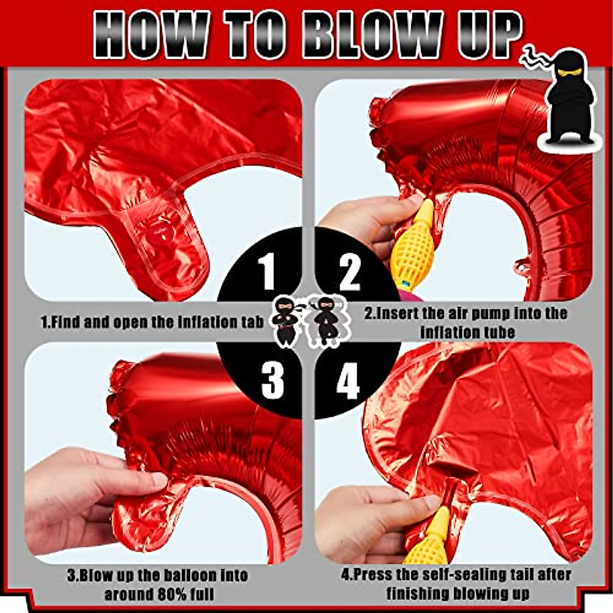 6 Pcs Ninja Birthday Party Balloons Ninja Party Decoration Red and Black Warrior Themed Party Supplies for Boys Ninja Balloons Birthday Party Supplies for Decor Party Favors Kids Baby Shower