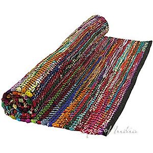 Eyes of India - 4 X 6 ft Black Colorful Chindi Woven Area Rag Rug Braided Bohemian Accent Boho Chic Decorative Indian Handmade Handwoven
