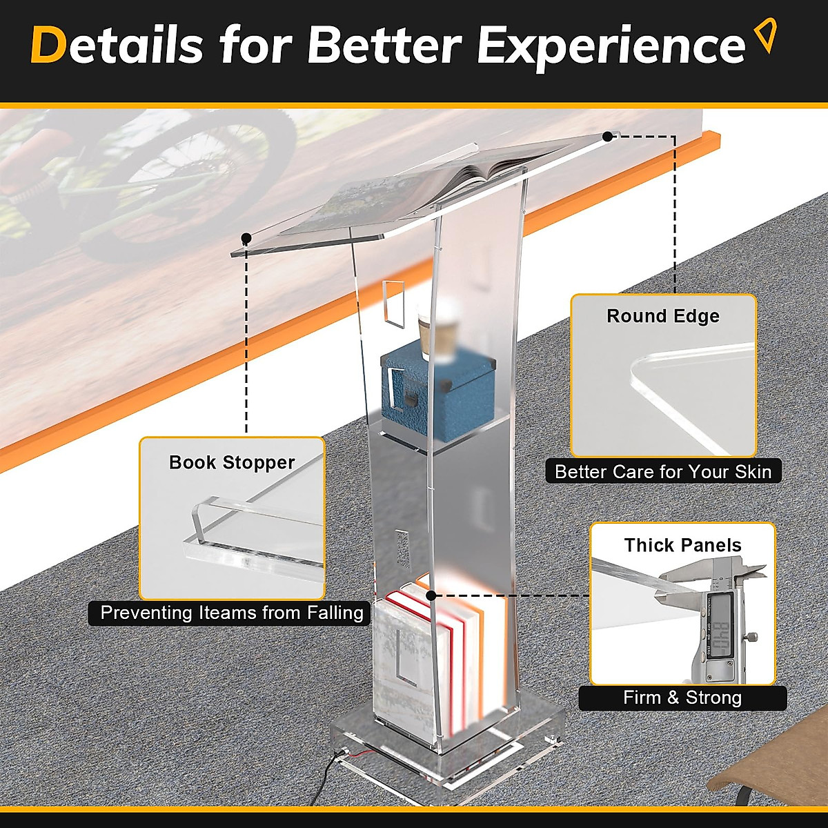 Clear Podium with Light, Acrylic Podium Stand Lecterns & Podiums Pulpits for Churches, Presentation Clear Podium Lectern Church Acrylic Podium Stand for Churches, Weddings, School, Office (US Stock)