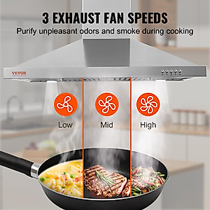 VEVOR TD1775Y-AC-I1 Wall Mount Range Hood Ducted Kitchen Stove Vent, Silver