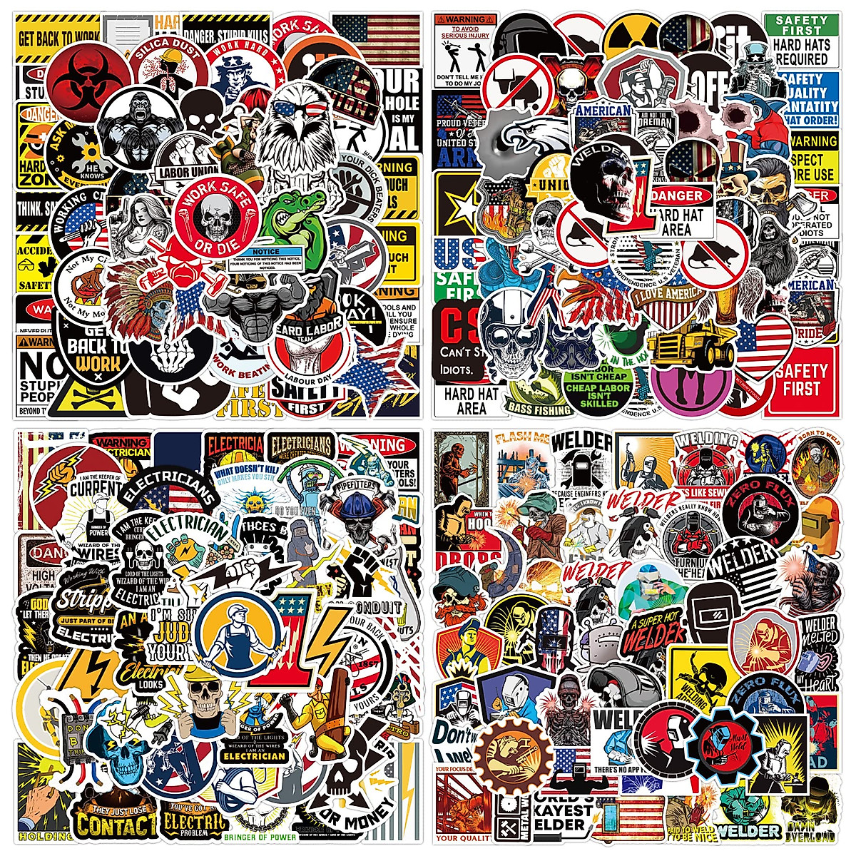 200Pcs Hard Hat Stickers Decals for Toolbox Helmet Hood, Funny Hardhat Stickers for Welder Electrician Construction Union Military Lineman, Waterproof Vinyl Stickers for Men