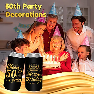 Slim Can Cooler Sleeves 12 Pack, Neoprene Skinny Can Coolers for 12 oz Standard Cans Cup,50th Birthday Party Favor Decorations for Men Women Funny Party Supplies (50th Birthday Party)