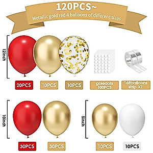 RHGBINLI Red Gold Balloon Garland Arch Kit -120Pcs 12/10/5Inch Red and Metallic Gold Balloons With Gold Confetti Balloons for Valentines Wedding Engagements Anniversary Birthday Party Decorations