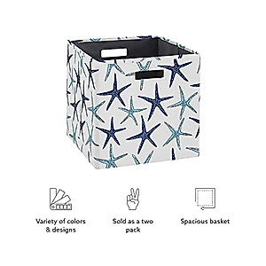 Linon White and Blue Starfish Print-Set of 2 Dawes Storage Bins