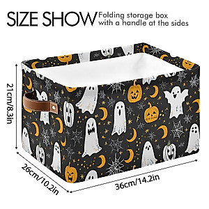 Halloween Devil and Pumpkin Storage Basket,Spider Web Large Storage Bin Fabric Collapsible Organizer Bag with Handles 15x11x9.5 inch