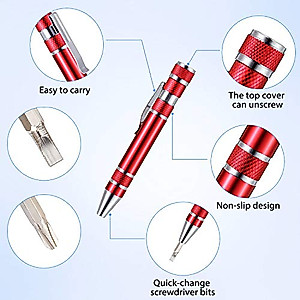 4 Pieces Pen Screwdriver Multitool Handy Tool 8 in 1 Magnetic Pocket Screwdriver Multi Precision Function for Man Mini Gadgets Repair Tools(Black, Red, Blue, Silver)