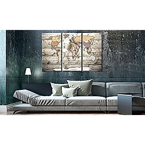artgeist Pinboard World Map 35x24 in - Cork Board & Canvas Print Wall Art 3 pcs Memoboard with 50 Pins Noticeboard Message Board Image Picture Home Decor Travel Map Map of The World k-C-0035-p-g