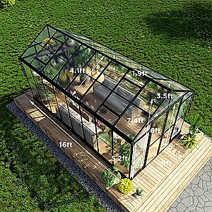 HOWE 8x16x7.5 FT Polycarbonate Greenhouse Double Swing Doors 4 Vents 5.2FT Added Wall Height, Walk-in Large Aluminum Greenhouse Sunroom Winter Greenhouse for Outdoors, Black