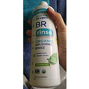 Essential Oxygen BR Certified Organic Brushing Rinse, All Natural Mouthwash for Whiter Teeth, Fresher Breath, and Happier Gums, Alcohol-Free Oral Care, Peppermint, 2 Piece Set, 16 Oz