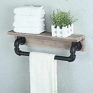 Womio Rustic Towel Racks with Towel Bar,20" Farmhouse Bathroom Shelves Wall Mounted,Industrial Pipe Home Decor Wall Shelf,Floating Shelves