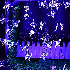 WONFAST Solar Butterfly String Lights, Waterproof 23FT 50LED Butterfly Solar Powered Fairy String Lights 8 Mode for Outdoor Indoor Garden Home Wedding Party Christmas Lighting Decorations (Purple)