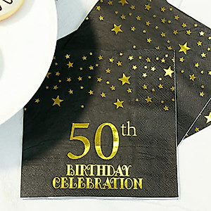 Pandecor 50 Pack 3 Layers Birthday Party Supplies,6.5 x 6.5 In Paper Napkins Birthday Party Decorations (50th birthday napkins)