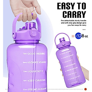 1 Gallon Water Bottles with Straw, 128 oz / 3.8L Water Bottle BPA Free Innovative 2-IN-1 Lid Gym Bottle with Times to Drink Motivational, Large for Sports Fitness Gym Camping Water Jug One Gallon