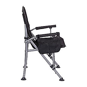 Flash Furniture Heavy Duty Portable Folding Camping Chair - Black Seat & Back with Padded Arms - Gray Steel Frame - Cup Holder, Storage Pouch - Extra Wide Carry Bag