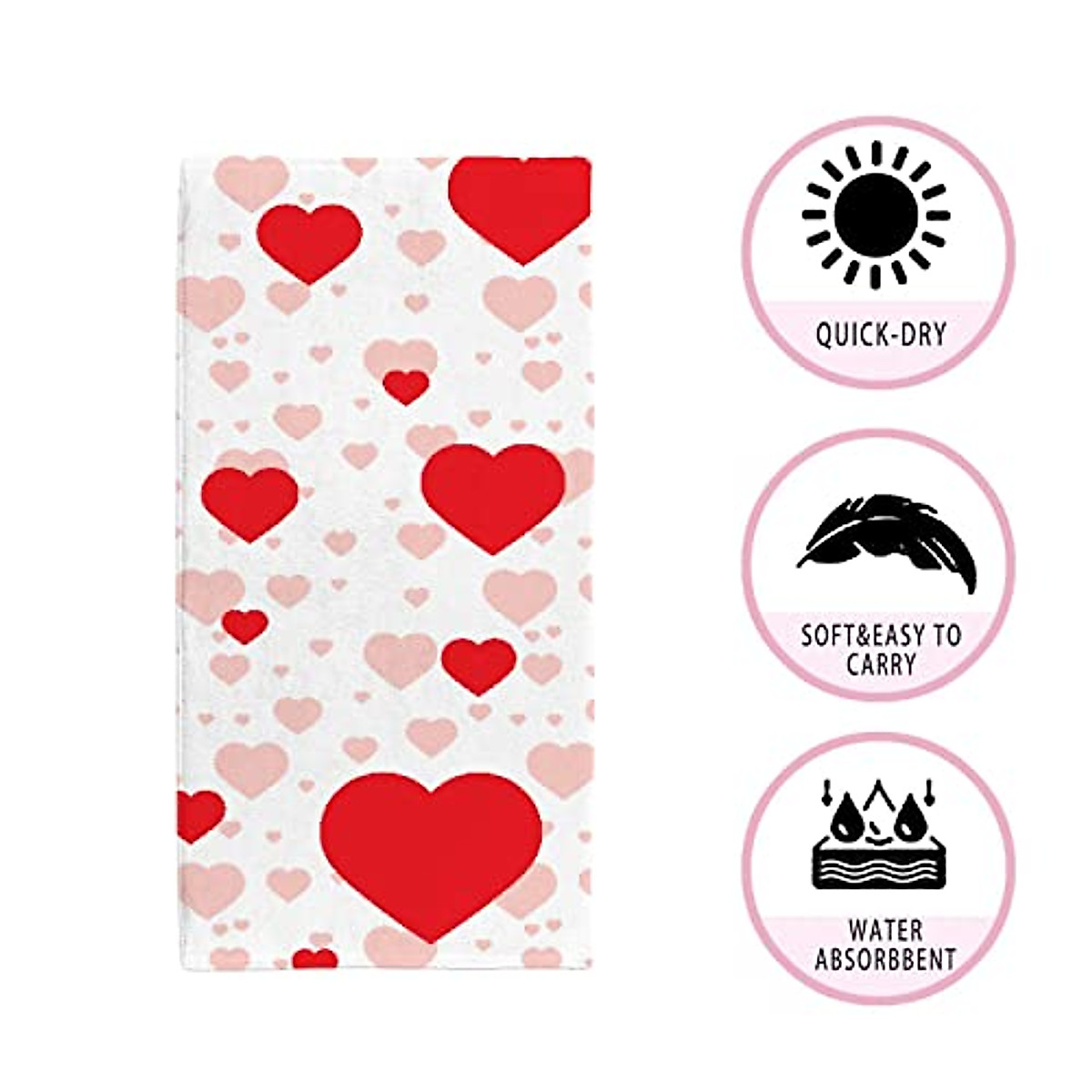 My Little Nest Abstract Red Hearts Love Hand Towels Soft Bath Towel Absorbent Kitchen Fingertip Towel Quick Dry Guest Towels for Bathroom Gym Spa Hotel and Bar 30 x 15 Inch