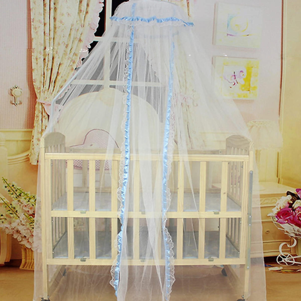 HEVIRGO Bed Canopy Mosquito Net, Hanging Travel Netting Curtains, Play Tent Bedding, Baby Bed Mesh Dome Curtain Mosquito Net Durable Toddler Crib Cot Canopy Bed Net - Beige