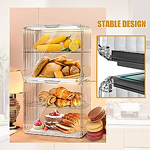 Bread Box Double Layer Bread Holder, Durable Plastic Food Storage Container, Clear Bread Boxes for Kitchen Countertop, Bread Bin for Homemade Bread, Cupcakes, Cookies, Muffins (14.6"x7.9"x12.8")