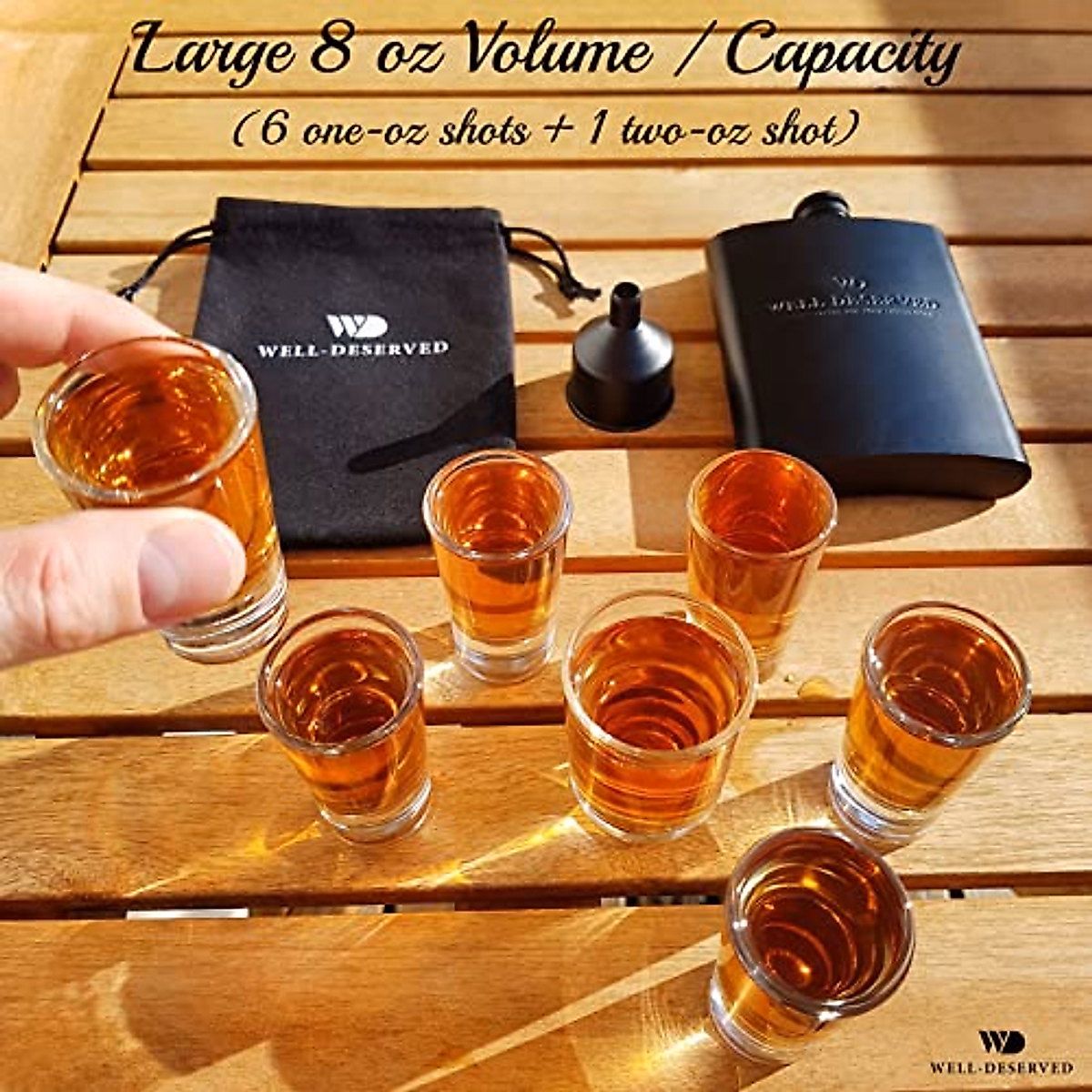 Matte Black Flask 8 oz + Black Funnel + Black Canvas Pouch. Gift Set, Classy Packaging. Engraved Well-Deserved. Stainless Steel Hip Flask For Liquor For Men