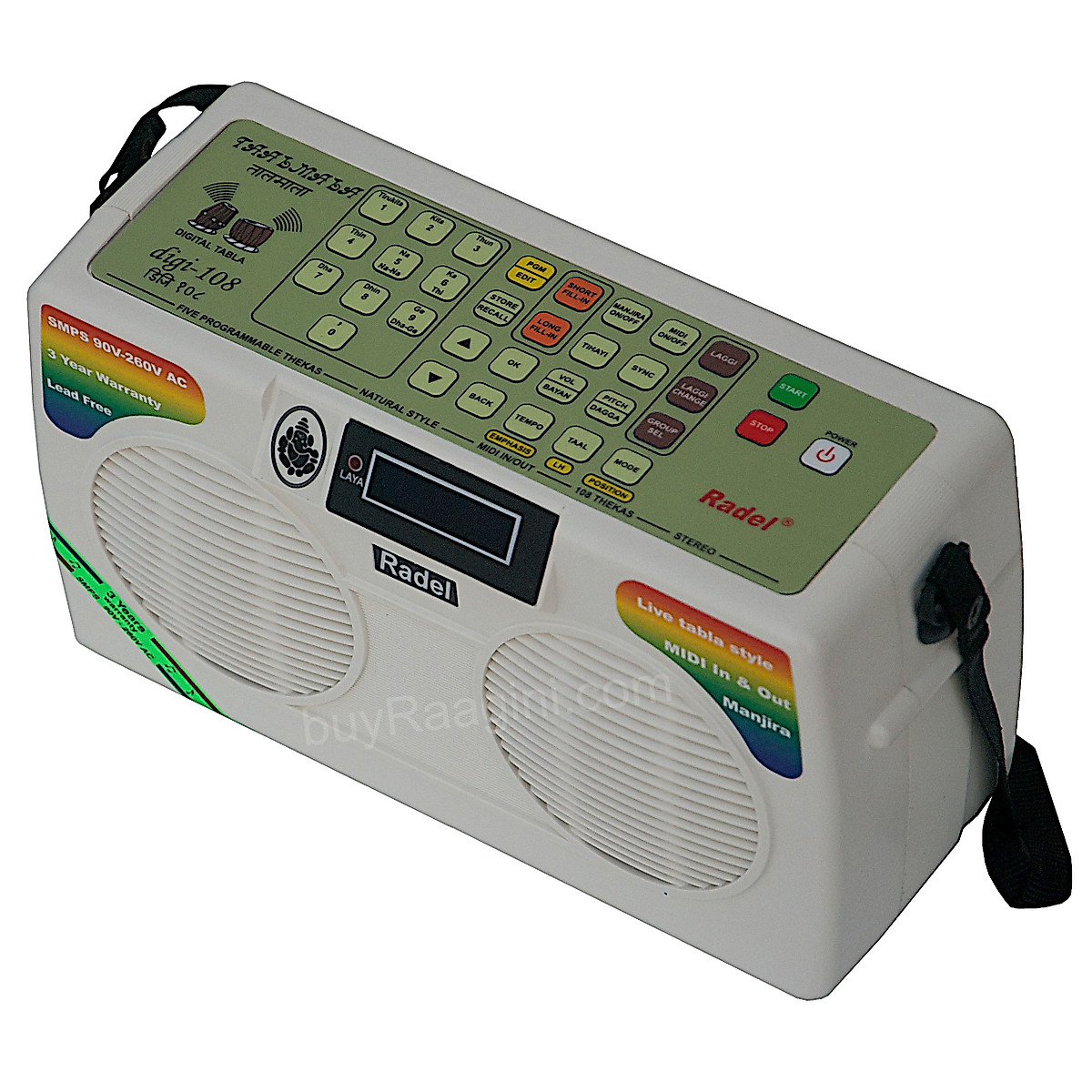 Electronic Tabla - RADEL Taalmala - Digi 108, Electronic Tabla and Manjira - Tabla Sampler, DJ Tabla Sound Machine, Instruction Manual, Power Cord, Bag (PDI-AAF)