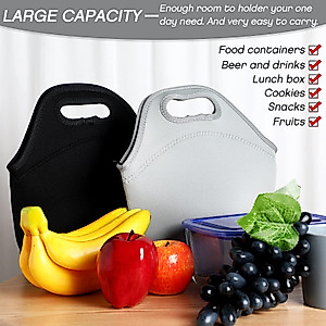 CHENGU 2 Pcs Neoprene Lunch Bag Insulated Thermal Lunch Bag Reusable and Foldable Lunch Bag with Zipper for Women Men Kids Nurse Teacher Work Outdoor Travel Picnic, Soft and Lightweight (Black, Gray)