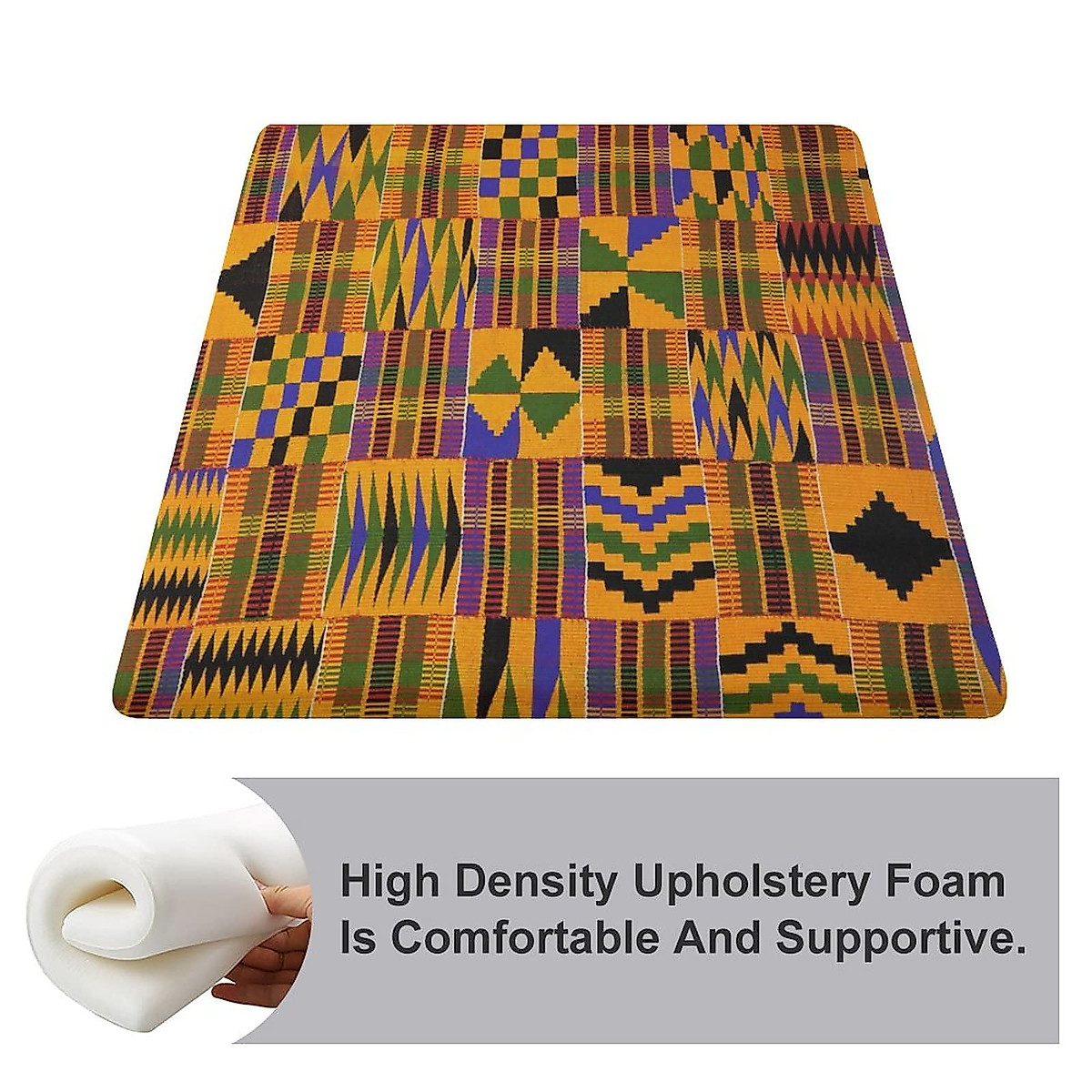 African Kente Cloth Ethnic Art Pattern Square Cushion Memory Foam Seat Pad Print Chair Cushion for Home Kitchen Office