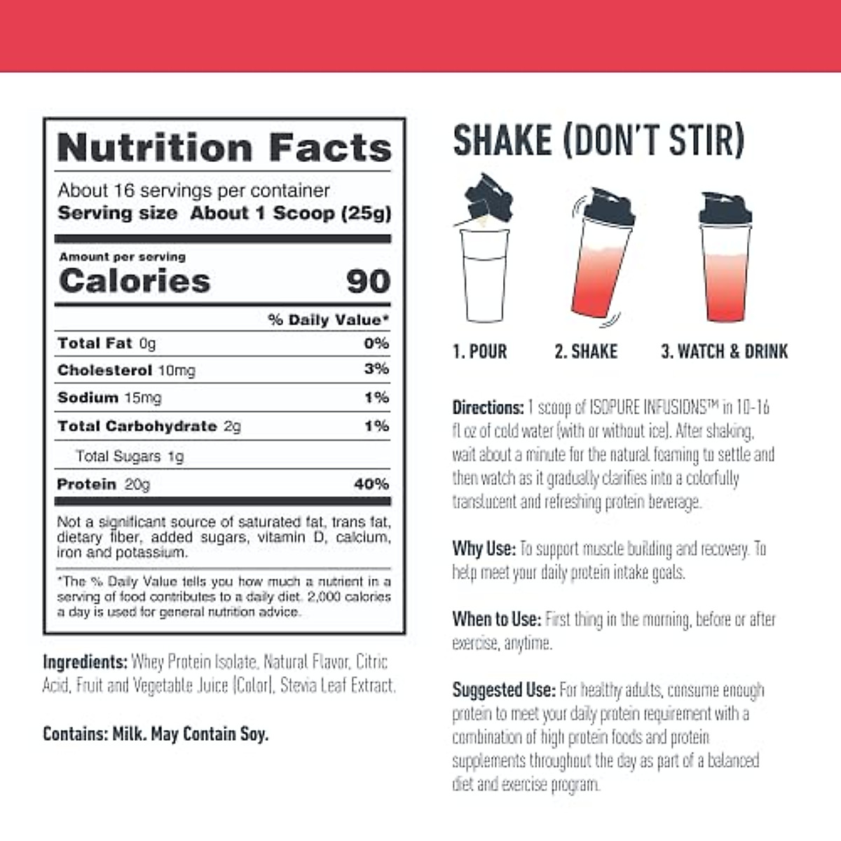 Isopure Protein Powder, Clear Whey Isolate Protein, Post Workout Recovery Drink Mix, Gluten Free with Zero Added Sugar, Infusions- Mixed Berry, 16 Servings