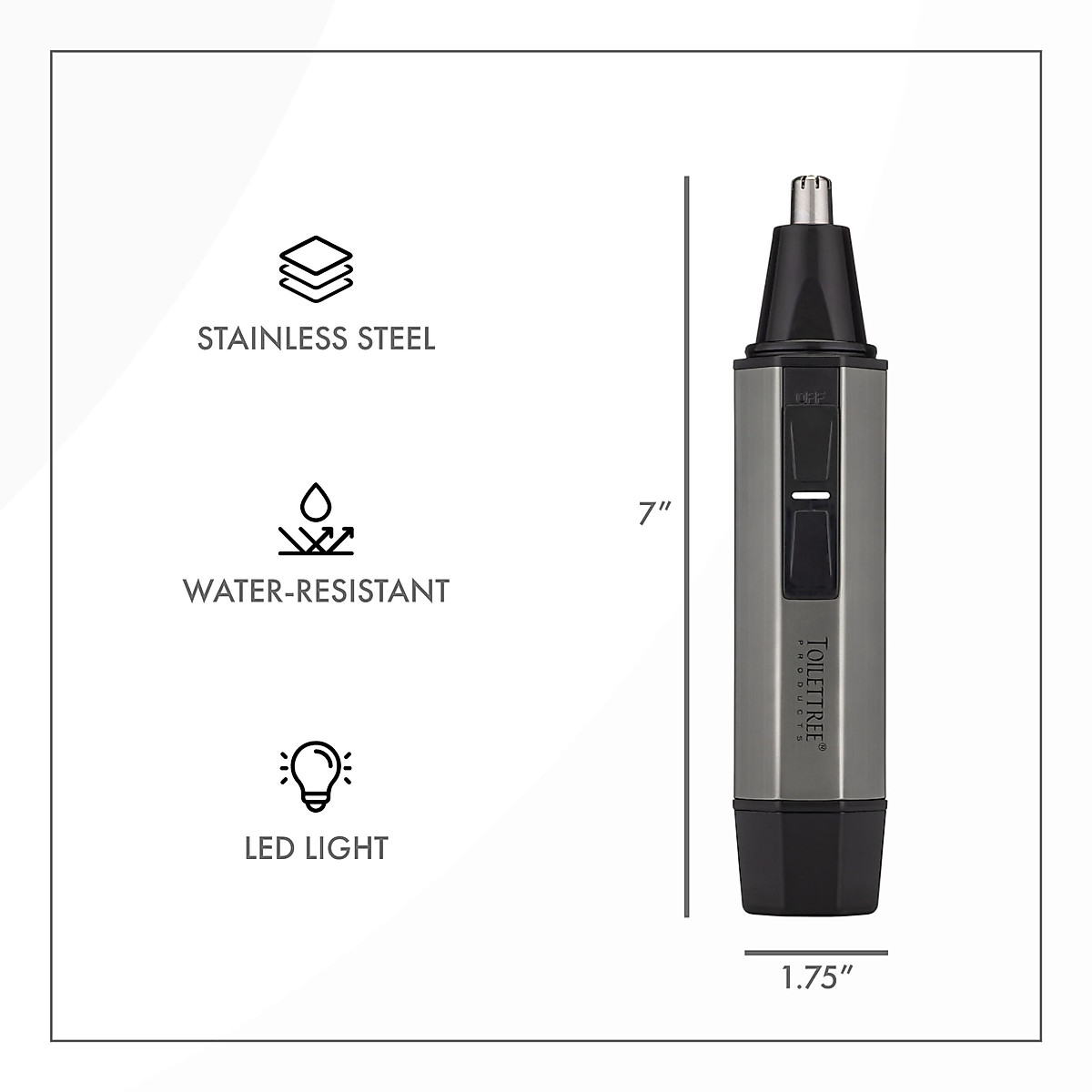 ToiletTree Products Water Resistant Heavy Duty Steel Nose Trimmer with LED Light, 2 Pack
