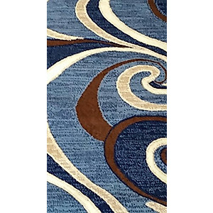 Modern Runner Contemporary Area Rug Blue Brown Carpet King Design 144 (2 Feet X 7 Feet 3 Inch)
