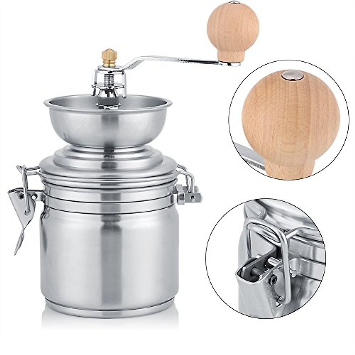 BEIJIALY Manual Coffee Grinder, Stainless Steel Manual Coffee Bean Mill Grain Mill Spice Nuts Grinding Mill Hand Tool, Portable Hand Crank Mill for Home Office Cafe(Silver)