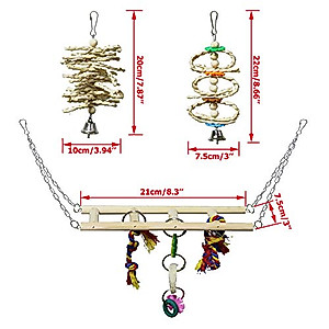 BWOGUE 7 Packs Bird Parrot Toys Natural Wood Chewing Toy Bird Cage Toys Hanging Swing Hammock Climbing Ladders Toys for Small Parakeets, Cockatiels, Conures, Finches,Budgie, Parrots, Love Birds