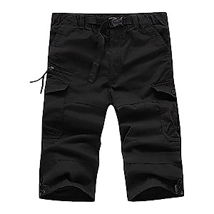 Boys Shorts Cotton Big and Tall Cargo Shorts Elastic Waistband Tooling Shorts Multi Pockets Casual Stylish Solid Shorts 6" Inseam Linen Shorts for Women High Waist Black XL