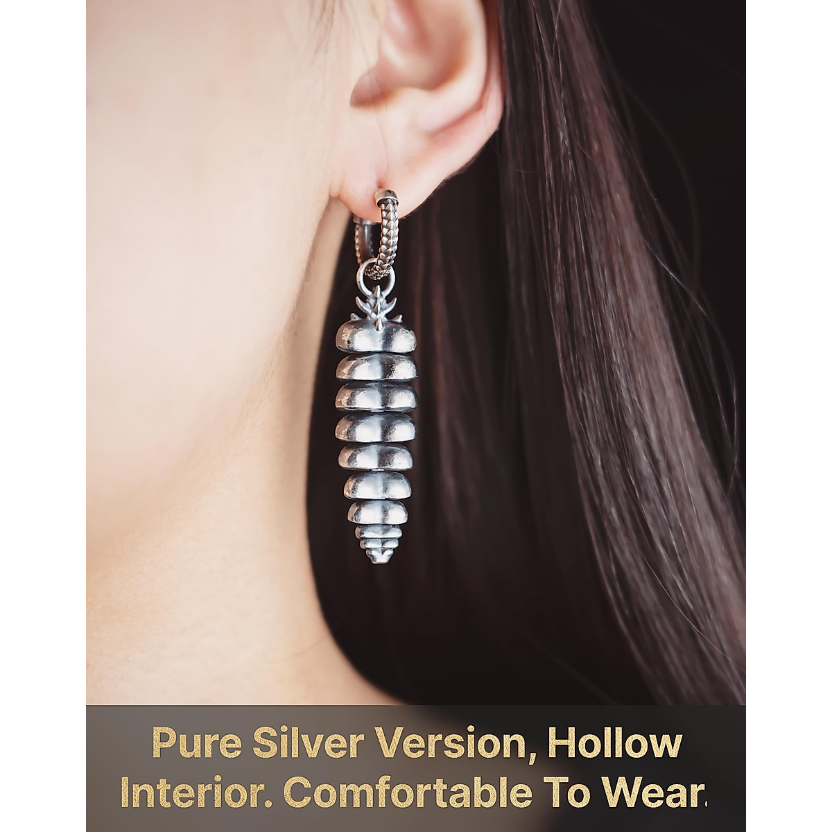 COPPERTIST.WU Rattlesnake Tail Rattle Dangle Earrings 925 Sterling Silver Huggie Hoop Earrings Shakeable Jewelry Gift for Women Men