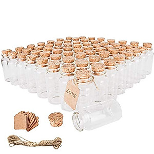 64PCS 30ml Cork Stoppers Glass Bottles, Small Jars With Personalized Label Tags and String, Mini Bottles Of Candy, Wedding Favors For Guests, Set of 64