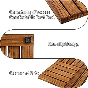 Utoplike Teak Wood Bath Mat, 31.8 x 20 inch Large Wooden Shower Mat for Bathroom and Shower Caddy Corner 2 Tier Bathroom Organizer Countertop