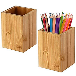 Pen Cup Holder,2 Pack Bamboo Wood Desk Pencil Holder Stand Multi Purpose Use Pencil Cup Pot Desk Accessories,Desktop Organizer Pencil Holder Ideal Gift for Office Home