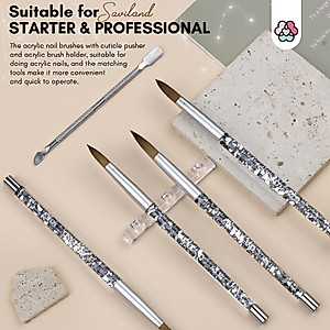 Saviland 4PCS Acrylic Nail Brush Set - Size 6/10/12/14 Acrylic Nail Brushes for Acrylic Application, Professional Acrylic Brushes for Nails Set with Nail Brush Holder & Cuticle Pusher for Manicure DIY