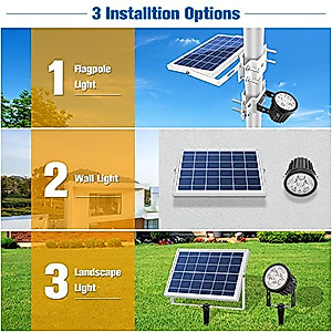 APONUO Solar Flag Pole Light,Solar Powered Flagpole Lights Pole Mount Upgraded Solar Flagpole Lights Outdoor Dusk to Dawn 2 Lighting Mode for Pole(Cool White)