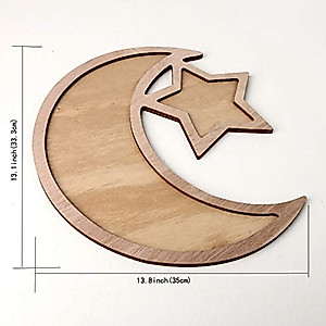 xiuginFU VIVIXIXILAOJH Rustic Wooden Crescent Moon Srar Eid Ramadan Party Food Serving Tableware Dessert Pastry Tray Display Holder Decor Ornament