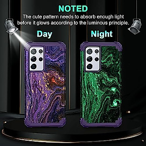 Miqala for Galaxy S21 Ultra 5G Case,Shiny in The Dark Three Layer Heavy Duty Shockproof Protection Hard Plastic Bumper +Soft Silicone Rubber Protective Case for Galaxy S21 Ultra,Deep Purple