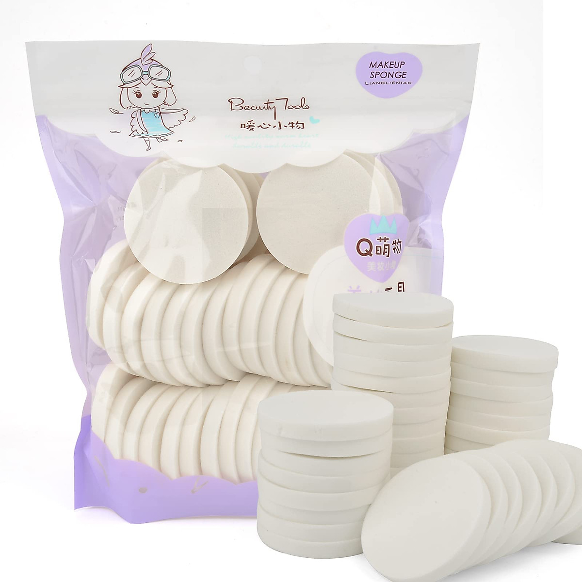 40 PCS Makeup Blenders Sponges Set, Use for Dry and Wet, Perfect for Full Face Curve Blending, Cream, Liquid, Powder Foundation Cosmetics, Latex Free & Soft & Flexible, Round