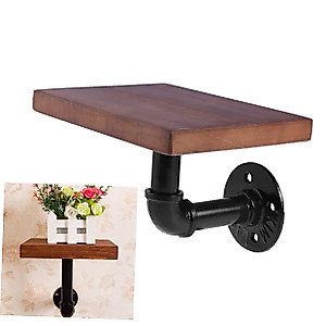 LIFKOME 3pcs Industrial Floating Wall Shelves Wall Mounted Shelves Floating Shelves Wall Mounted Floating Wood Shelves Wall Hanging Wall Mounted Plant Holder Shelf Metal Wooden Iron Tube