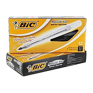 BIC Round Stic Xtra Precision Ball Pen, Fine Point (0.8 mm), Black, 24-Count